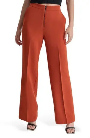 Dkny Double Weave Wide Leg Trousers - Russet