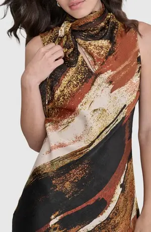 Dkny Print Tie Neck Dress - Paint Stroke