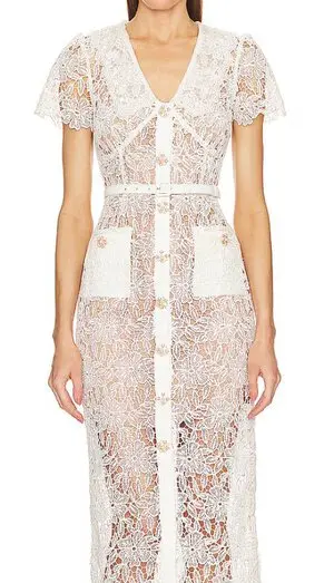 SELF-PORTRAIT Self Portrait Women's Cream Lace Midi Dress - Cream