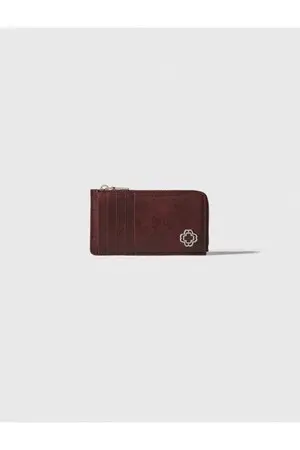 Maje Crackled Leather Cardholder - Burgundy