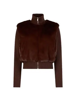 Moose Knuckles Dua Bunny Faux Fur Zip Sweater Coffee