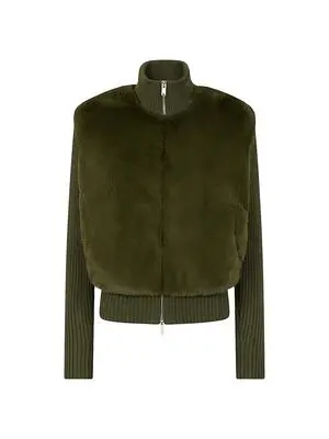 Moose Knuckles Dua Bunny Faux Fur Zip Sweater Moss