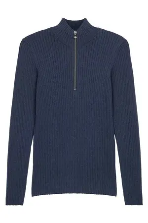 Anatomie Stacey Ribbed Quarter Zip Turtleneck Top - Blue