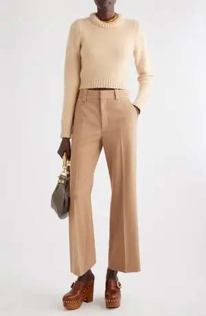 Chloé Padded Crewneck Cashmere & Cotton Crop Sweater - Ultimate Nude