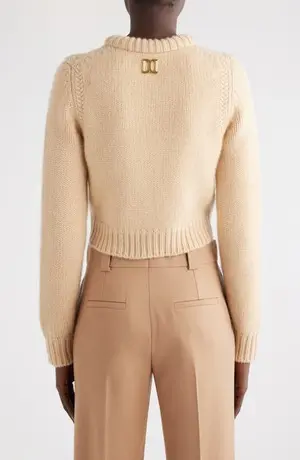 Chloé Padded Crewneck Cashmere & Cotton Crop Sweater - Ultimate Nude