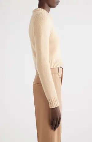Chloé Padded Crewneck Cashmere & Cotton Crop Sweater - Ultimate Nude