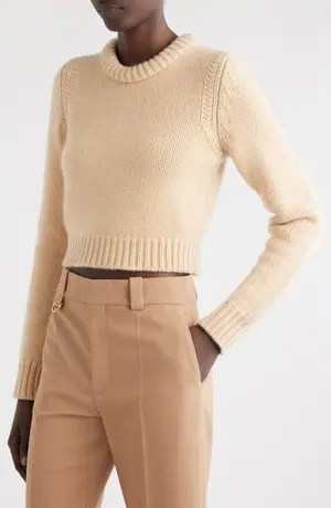 Chloé Padded Crewneck Cashmere & Cotton Crop Sweater - Ultimate Nude