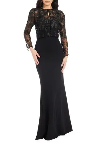 Dress The Population Andra Appliqué Sheer Jacket