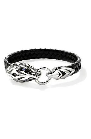 John Hardy Naga Leather Bracelet - Silver/black