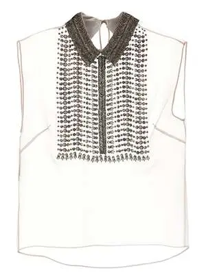 Alberta Ferretti Beaded Chiffon Top - Gray