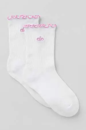 Alo Yoga Lettuce Edge Socks - White/candy Heart Pink