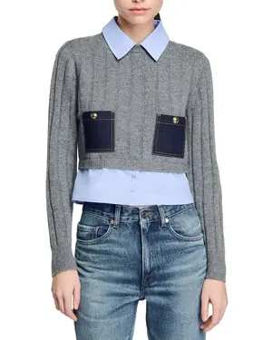 Sandro Jules Layered-look Sweater - Grey