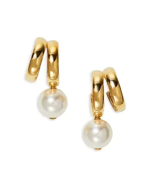 Nadri Imitation Pearl Hoop Earrings - Gold