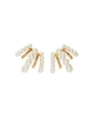 Nadri Imitation Pearl Hoop Earrings - Gold