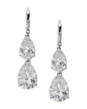 Nadri Cubic Zirconia Pear Double Drop Earrings - Silver