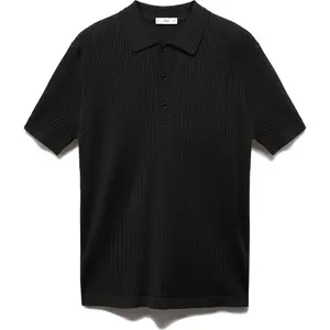 Mango Rib Knit Polo - Black