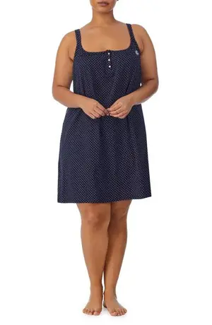 Ralph Lauren Double Strap Nightgown - Navy Dot
