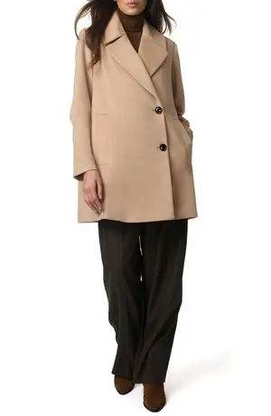 Bernardo Oversized Lapel Wool Blend Swing Coat - Light Camel