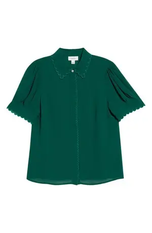 CECE DUPRAZ Scallop Trim Button-up Shirt - Forest Shadow