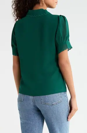 CECE DUPRAZ Scallop Trim Button-up Shirt - Forest Shadow