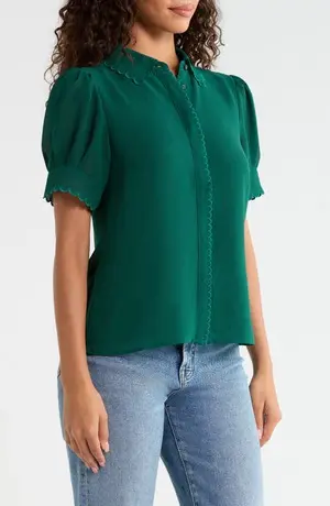 CECE DUPRAZ Scallop Trim Button-up Shirt - Forest Shadow