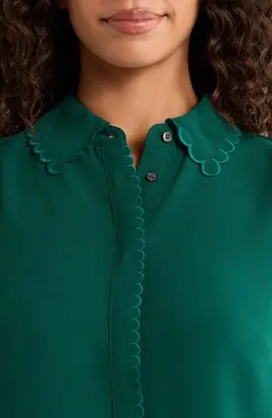 CECE DUPRAZ Scallop Trim Button-up Shirt - Forest Shadow