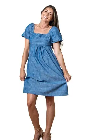 HOPE & HENRY Organic Ruched Chambray Dress