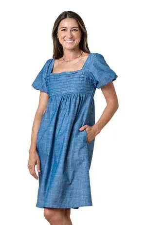 HOPE & HENRY Organic Ruched Chambray Dress