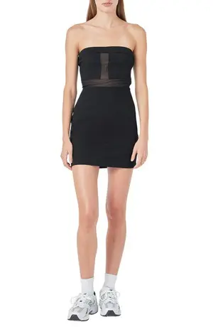 GREY LAB Illusion Inset Strapless Minidress - Black