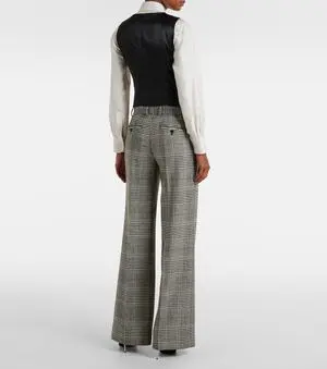 Dolce & Gabbana Prince Of Wales Wool-cashmere Flared Pants - Grey