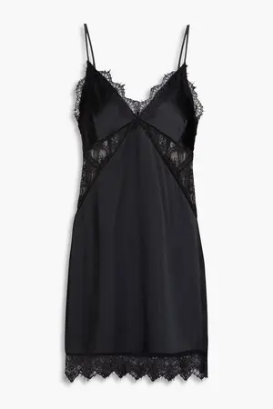 Simkhai Lucia Satin Mini Slip Dress - Black