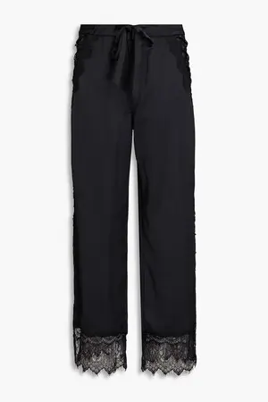 Simkhai Eva Lace-trimmed Satin Wide-leg Pants