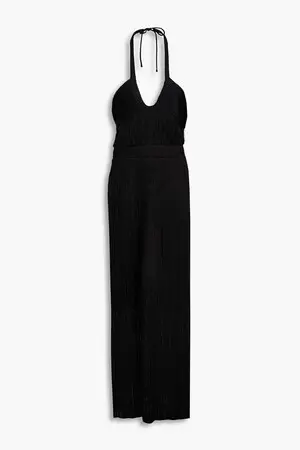 Simkhai Baldwin Fringed Draped Crepe Halterneck Maxi Dress