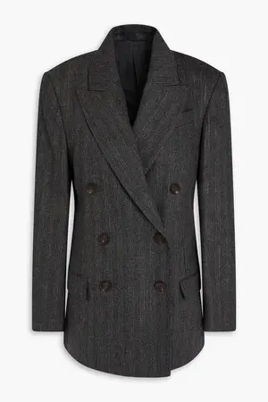 Brunello Cucinelli Double-breasted Metallic Pinstriped Twill Blazer - Dark Gray