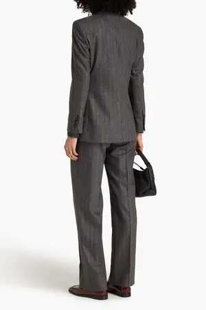 Brunello Cucinelli Double-breasted Metallic Pinstriped Twill Blazer - Dark Gray