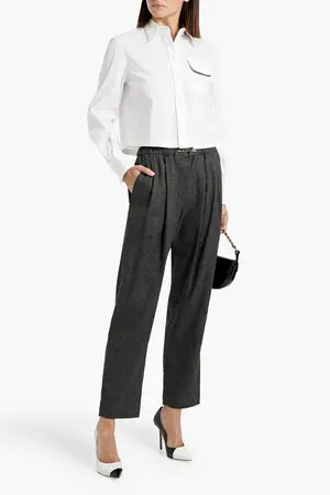 Brunello Cucinelli Belted Tweed Tapered Pants