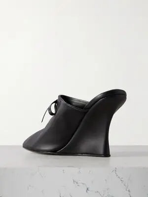 Marie Adam-Leenaerdt Bow-embellished Leather Wedge Mules