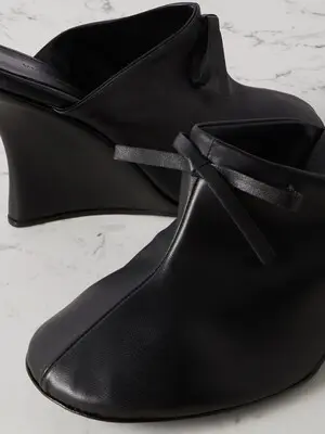 Marie Adam-Leenaerdt Bow-embellished Leather Wedge Mules