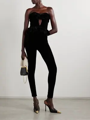 Alessandra Rich Strapless Bow-detailed Velvet Jumpsuit