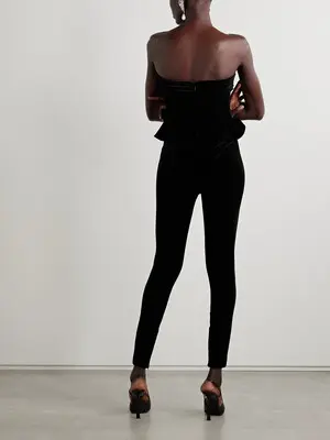 Alessandra Rich Strapless Bow-detailed Velvet Jumpsuit