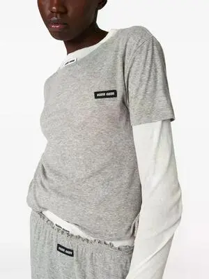 Miu Miu Ribbed Jersey T-shirt - Grey