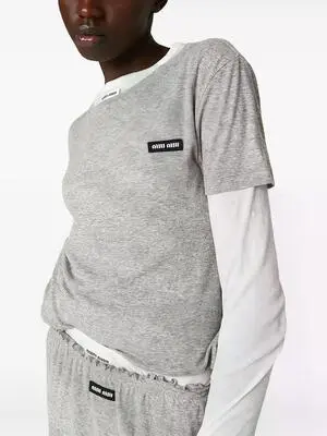 Miu Miu Ribbed Jersey T-shirt With Logo Patch - Grey