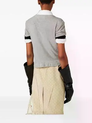 Miu Miu Ribbed Jersey T-shirt With Logo Patch - Grey