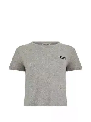 Miu Miu Ribbed Jersey T-shirt With Logo Patch - Grey
