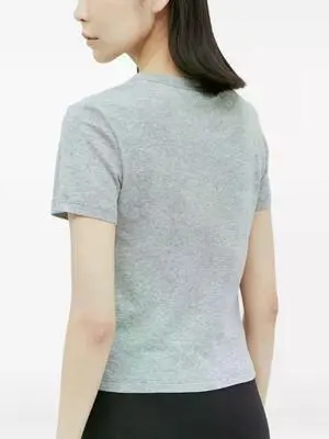 Miu Miu Ribbed Jersey T-shirt With Logo Patch - Grey