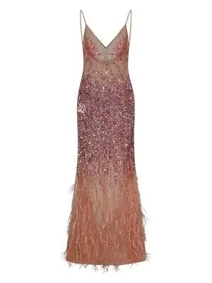 ROOM76 Sequin-feather Embellished V-neck Dress - Pink