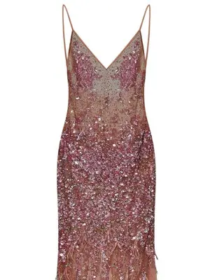 ROOM76 Sequin-feather Embellished V-neck Dress - Pink