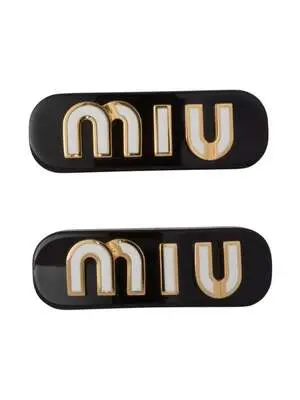 Miu Miu Logo-Lettering Hair Clip - Black | Editorialist