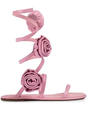 LE SILLA Goddess Floral-appliqué Leather Sandals - Pink