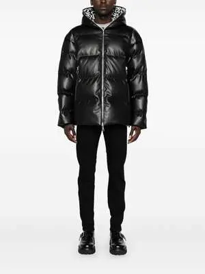 Versace Faux Leather Hooded Down Coat